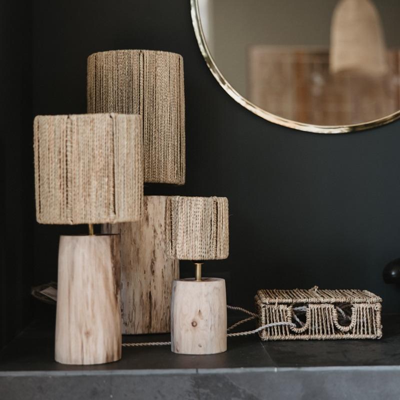 Lampe à Poser Artisanale Bohème en Noyer et Corde de Palmier – Naturel ...